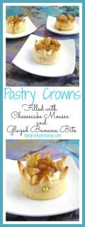 Pastry Crowns filled with Cheesecake Mousse and Glazed Banana Bits