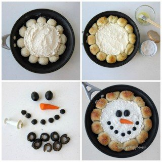 Skillet Dip Snowman Christmas Appetizer (Hot Chicken Dip)