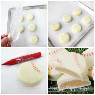White Chocolate Baseballs filled with Peanut Butter Fudge