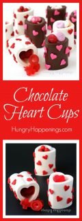 Chocolate Heart Cups filled with Valentine's Day Candy
